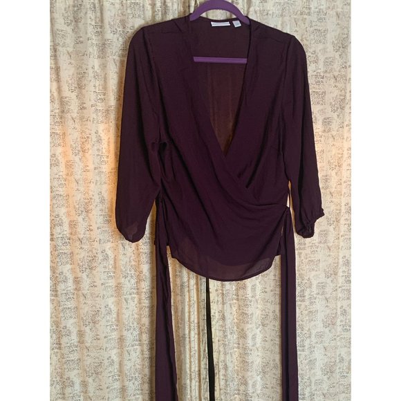 New York & Company | Tops | Sheer Maroon Silky Wrap Top | Poshmark